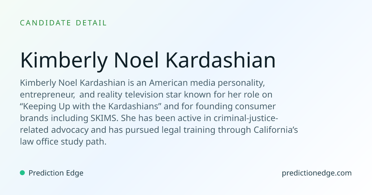 Kimberly Noel Kardashian - Election Polls & Odds | Prediction Edge